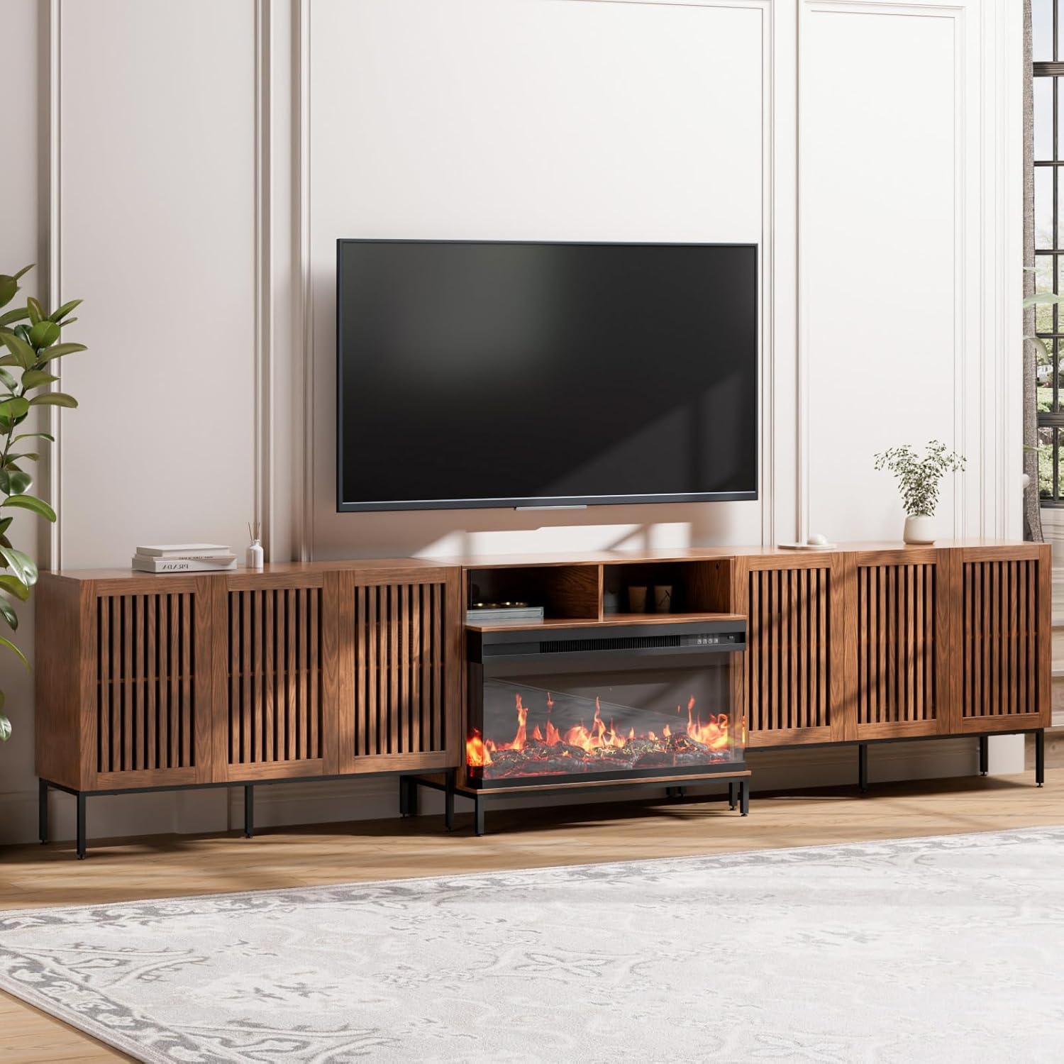 Amazon.com: BVIUNTWO 3-Sided Glass Farmhouse Fireplace TV Stand for TVs ...