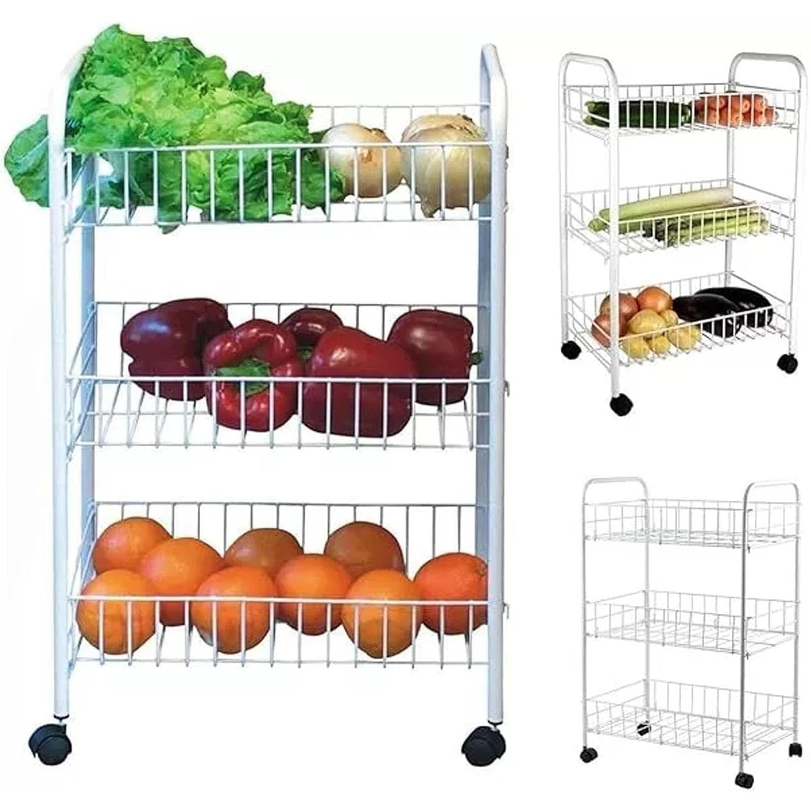 DUAS 3 TIER WHITE COAT FRUIT VEGETABLE RACK WHEELS STORAGE STAND CART ...