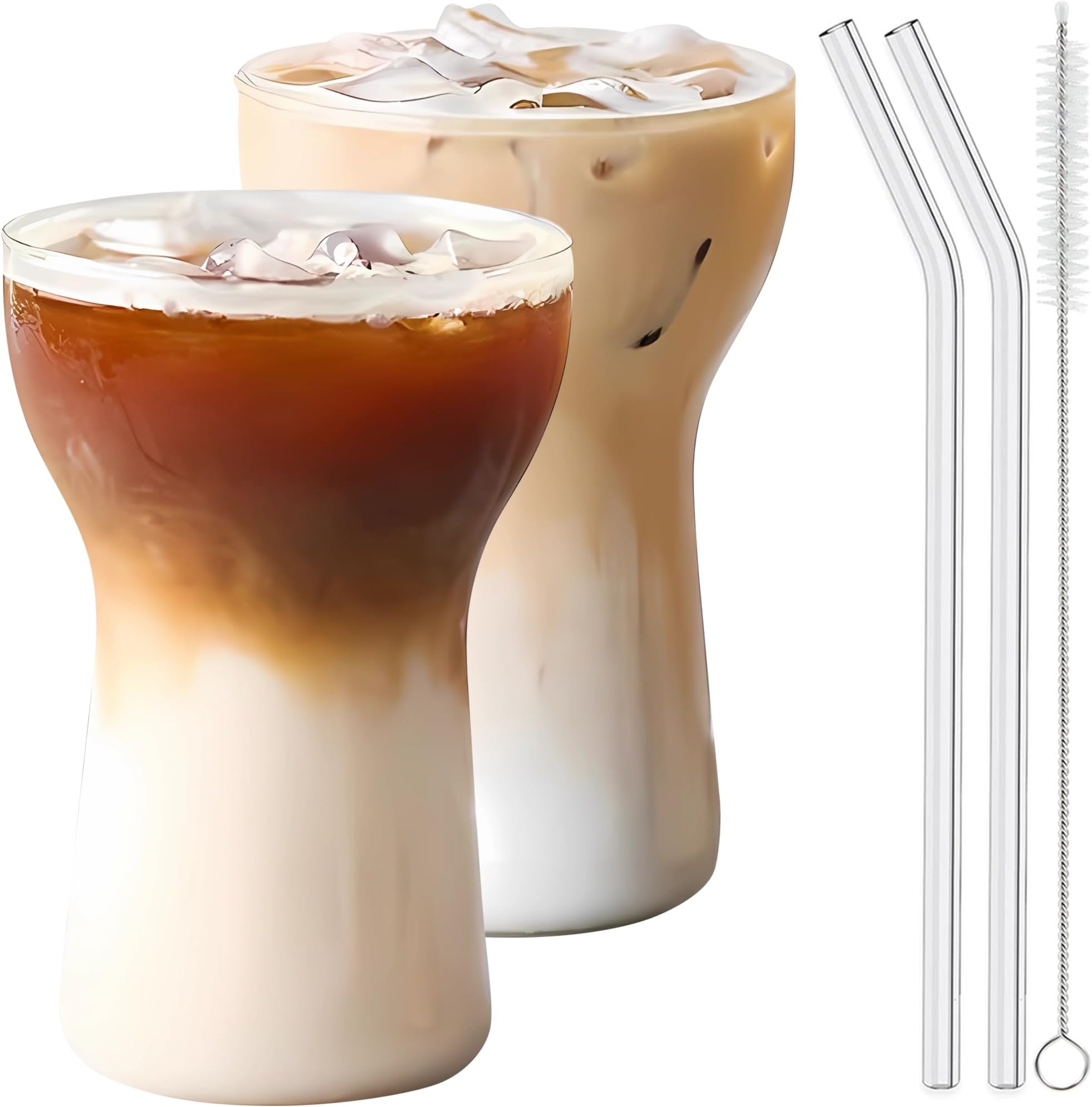 Amazon.com | Ework4U 2 Pcs Iced Coffee Glasses Cup with Glass Straws ...
