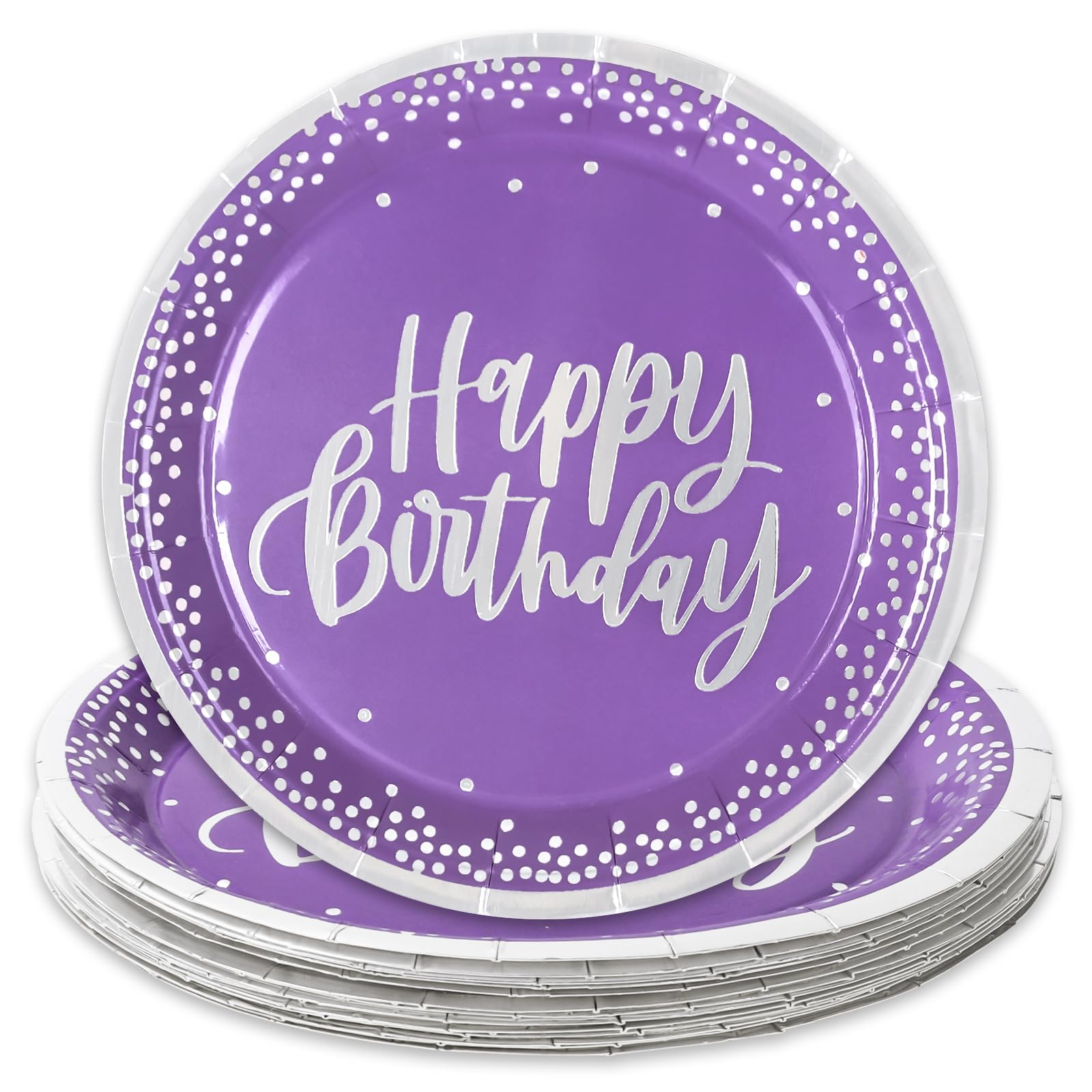 Amazon.com: JarThenaAMCS Happy Birthday Paper Plate Purple Silver Foil ...
