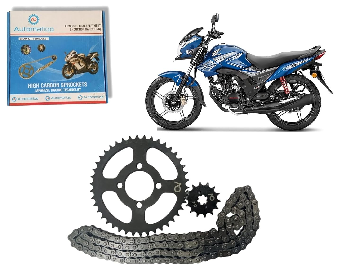 Chain Sprocket Set for Honda Shine Bike, 14T Front Sprocket, 41T Rear ...