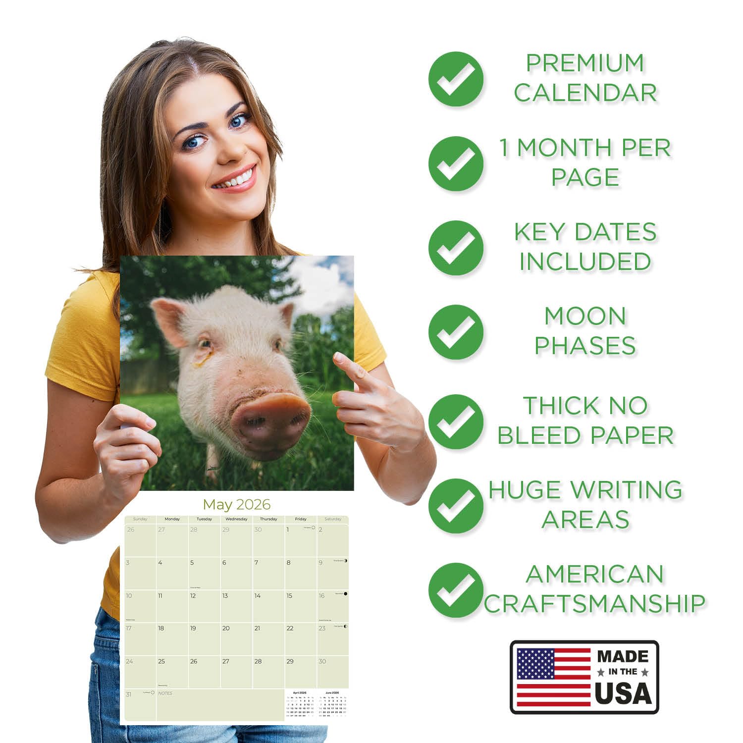 Snapklik.com : 2026 Pigs Calendar - Cute Farm Animal Monthly Wall ...