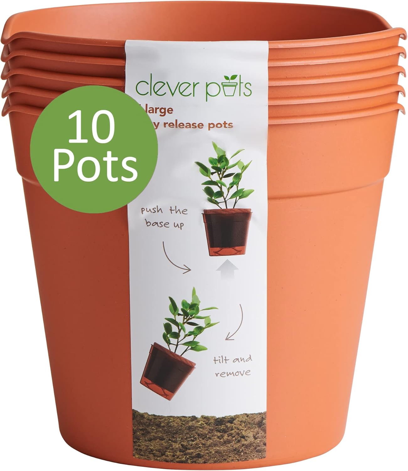 Clever Pots Easy Release Plastic Plant Pots, 10 x Large Outdoor or ...