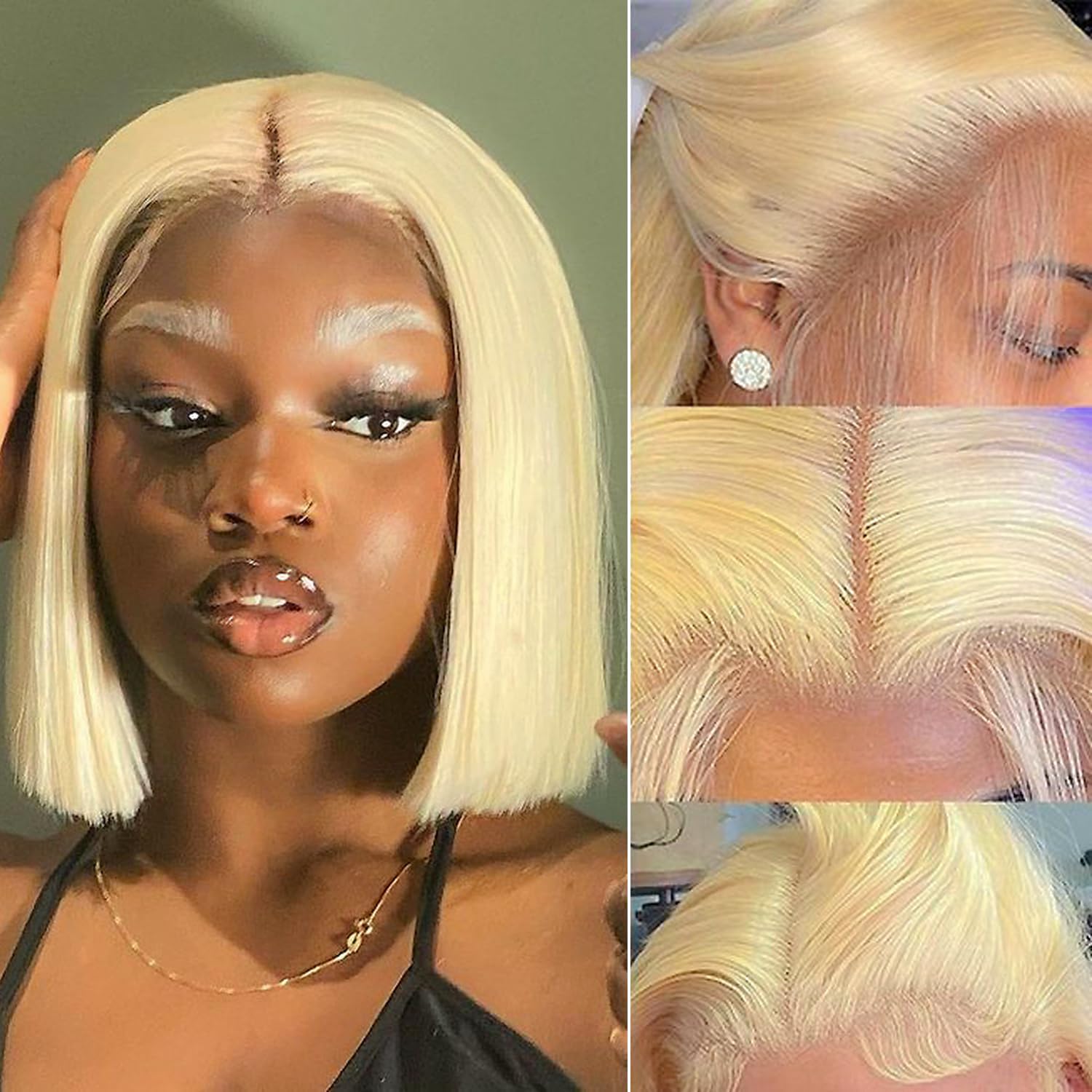 Amazon.com : JOHLUA Blonde Bob Wig Human Hair 13X4 HD Transparent 613 ...