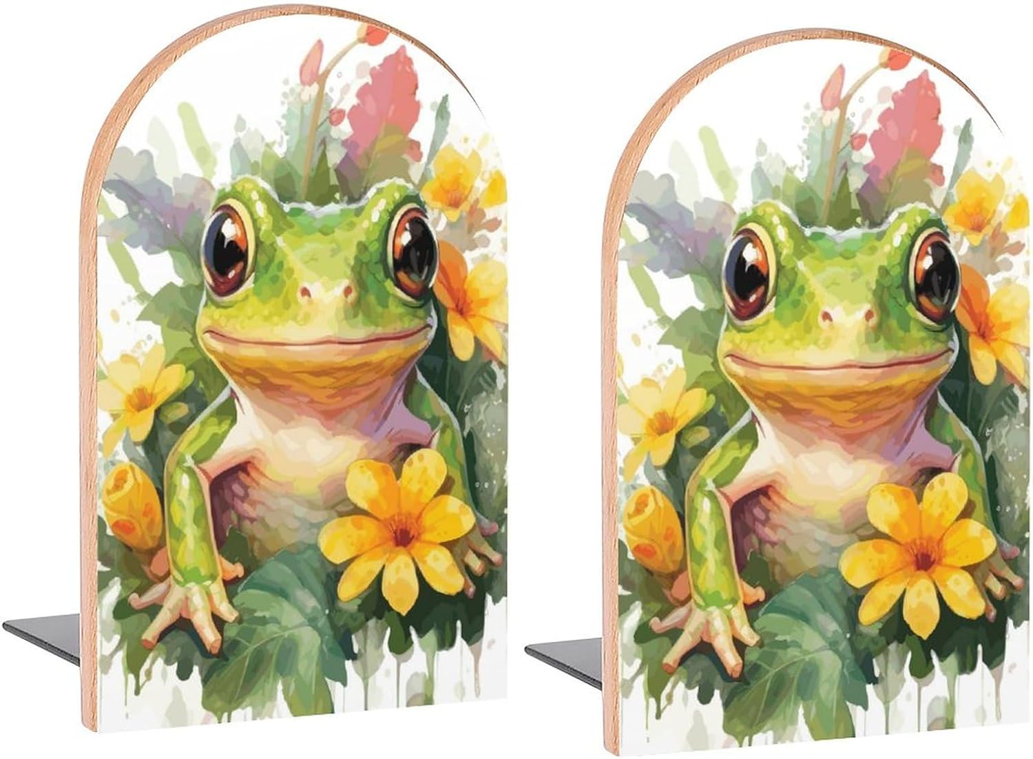 Amazon.com: Spring Cute Frog Book Ends Decorative Wood Bookends for ...