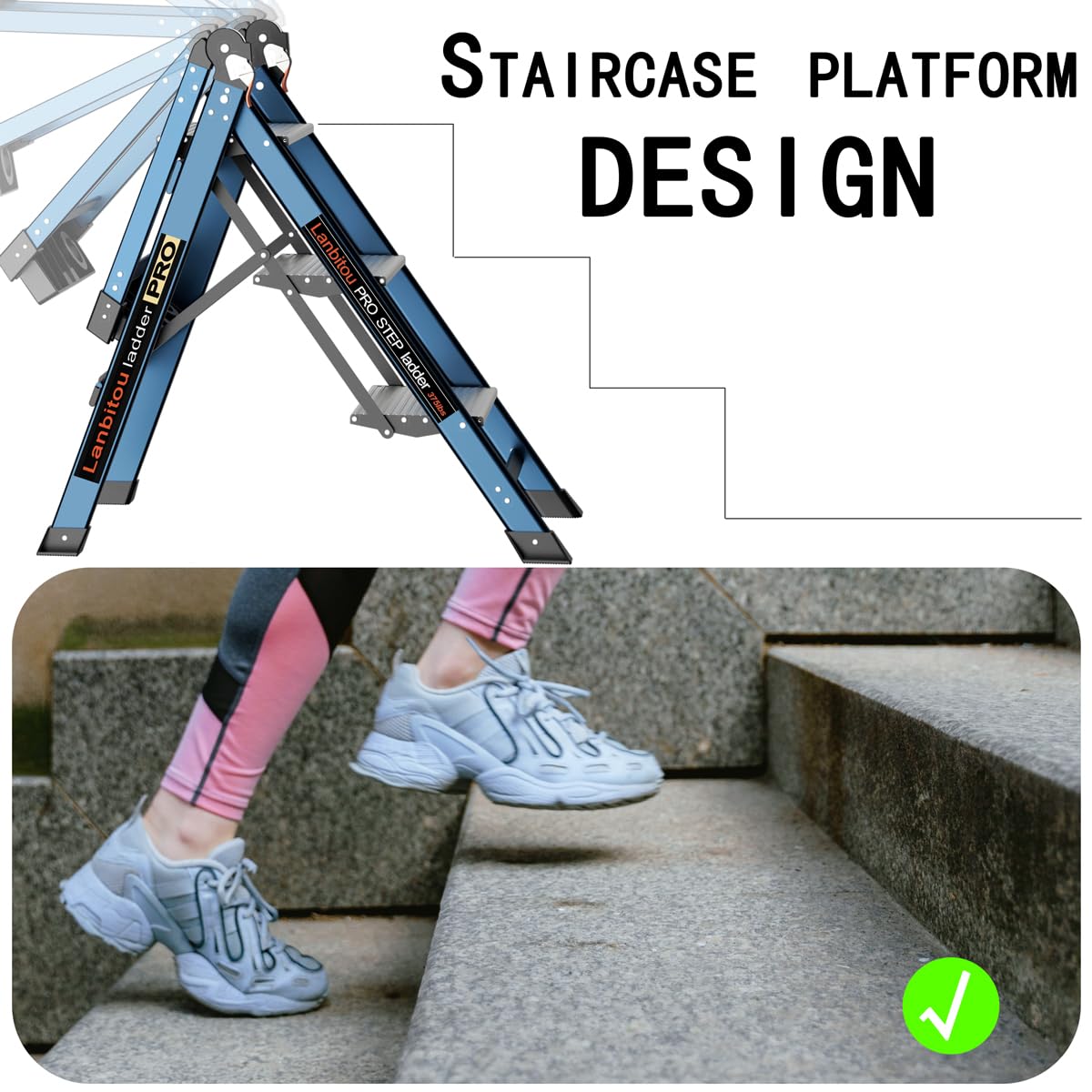 LANBITOU Ladder 4 Step Folding Step Stool with Handrails, Heavy Duty ...