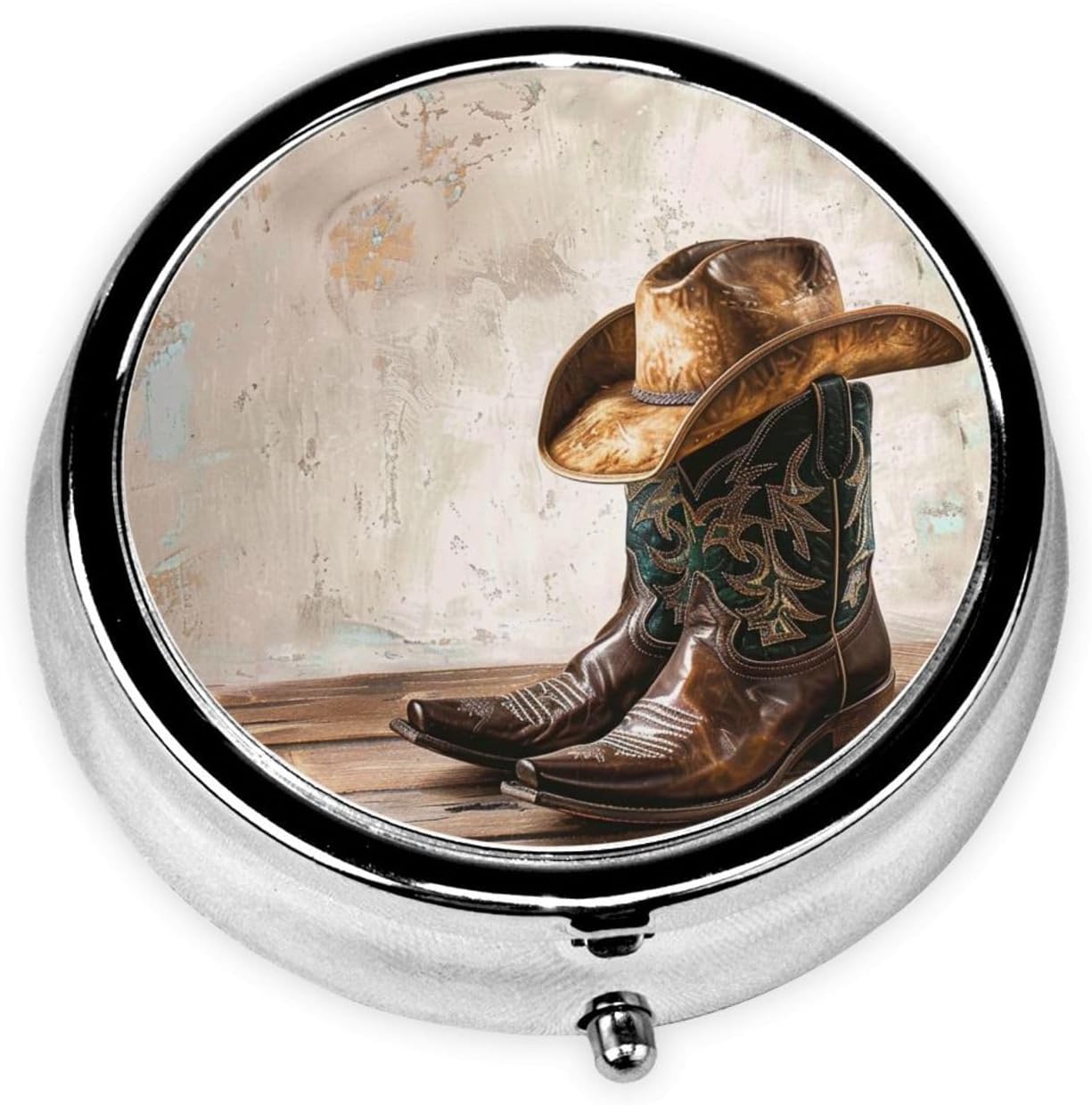 Amazon.com: Cowboy Hat and Boots Printed Mini Pill Box -Round Travel ...