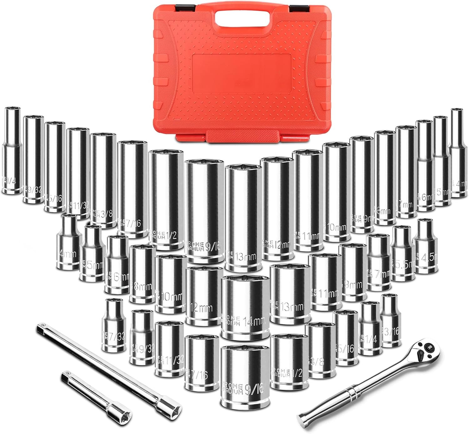 Amazon.com: pgroup 44-Piece 1/4 Inch Drive SAE (3/16 in - 9/16 in ...