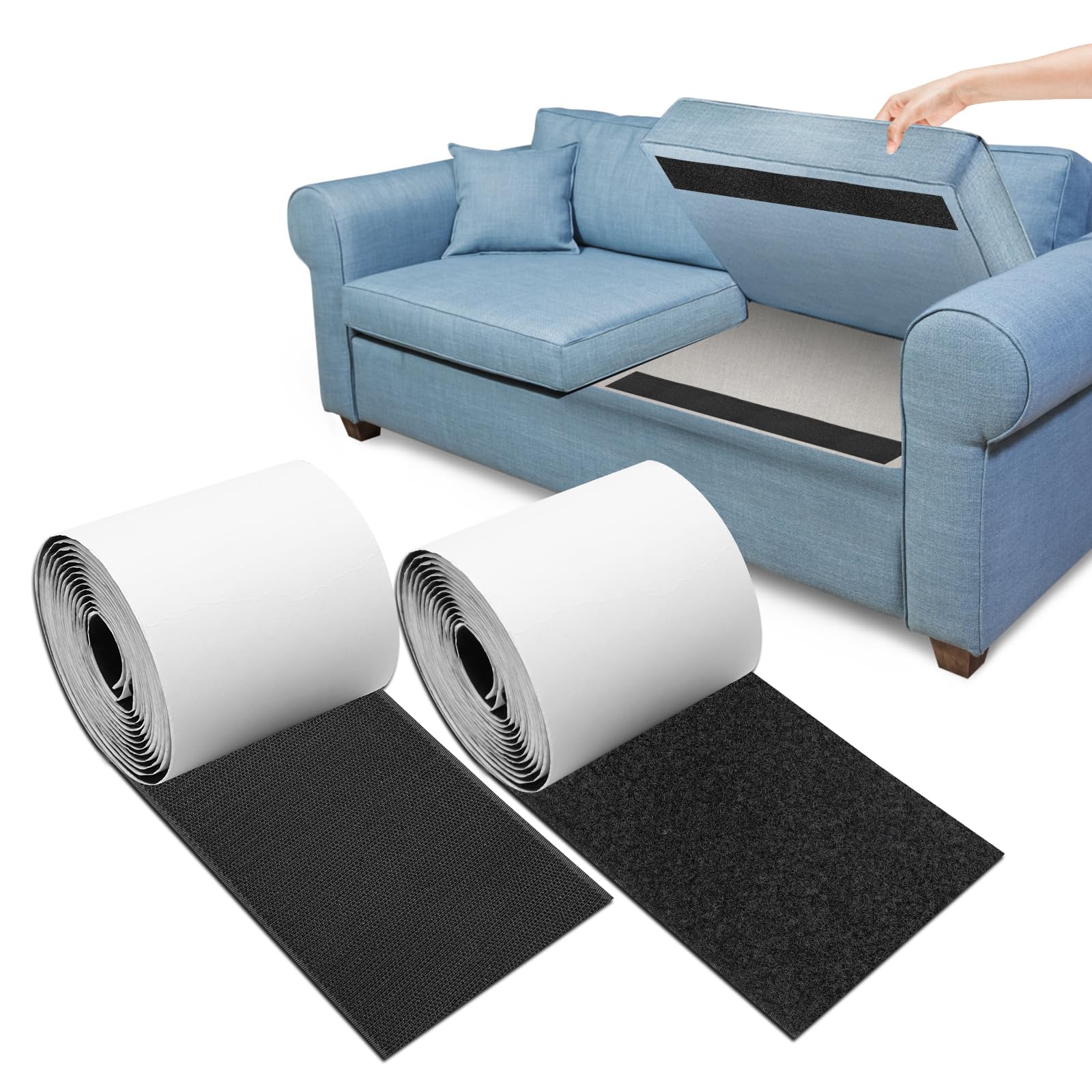 10cm x 300cm Non-Slip Couch Cushion Pad, Rolled Sofa Hook and Loop Tape ...