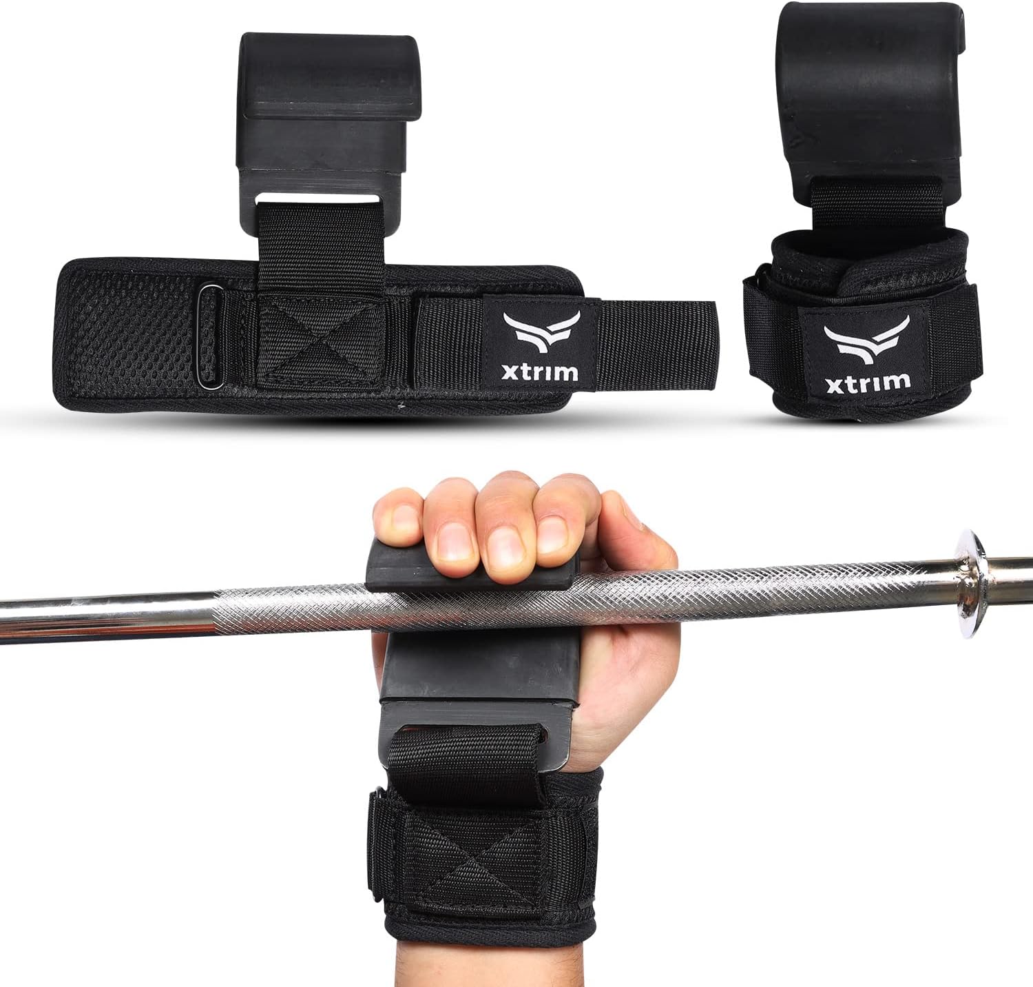 Buy XTRIM Neoprene-Padded Weight Lifting Hook Grips for Dead Lifting ...
