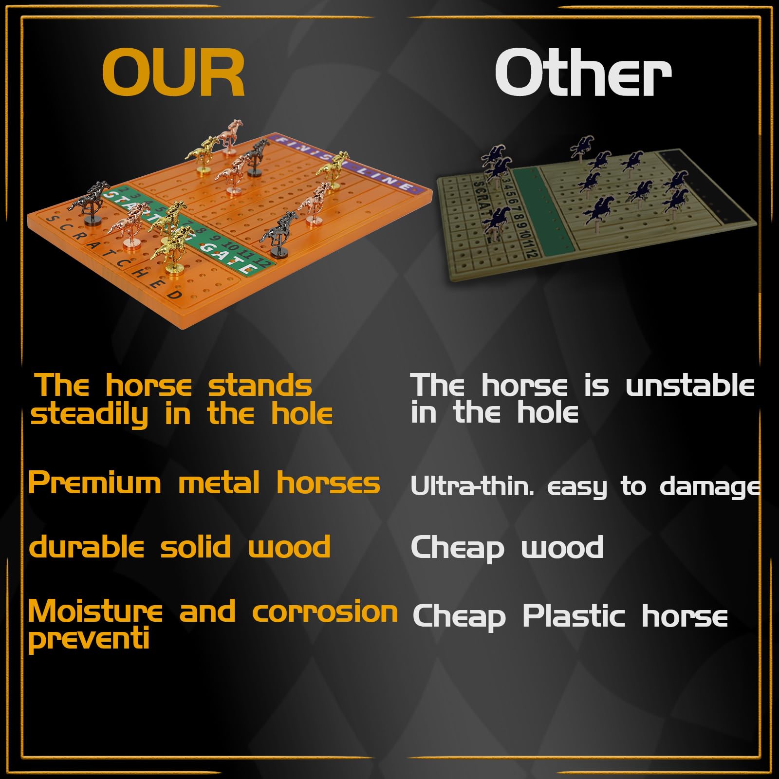 Jyquorp Horse Race Board Game Racing Game Thickened Solid Wood with 11 ...