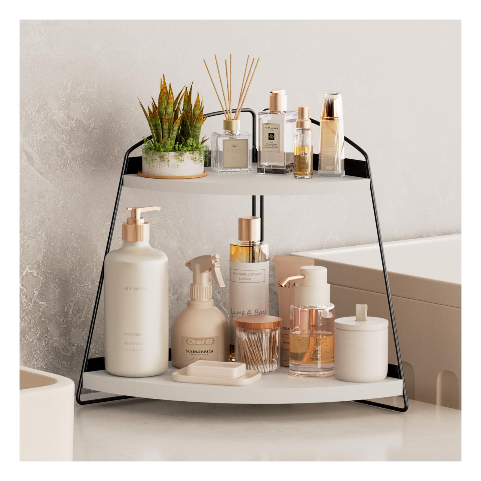 Puricon Corner Bathroom Counter Organizer, 2-Tier Wood Countertop ...