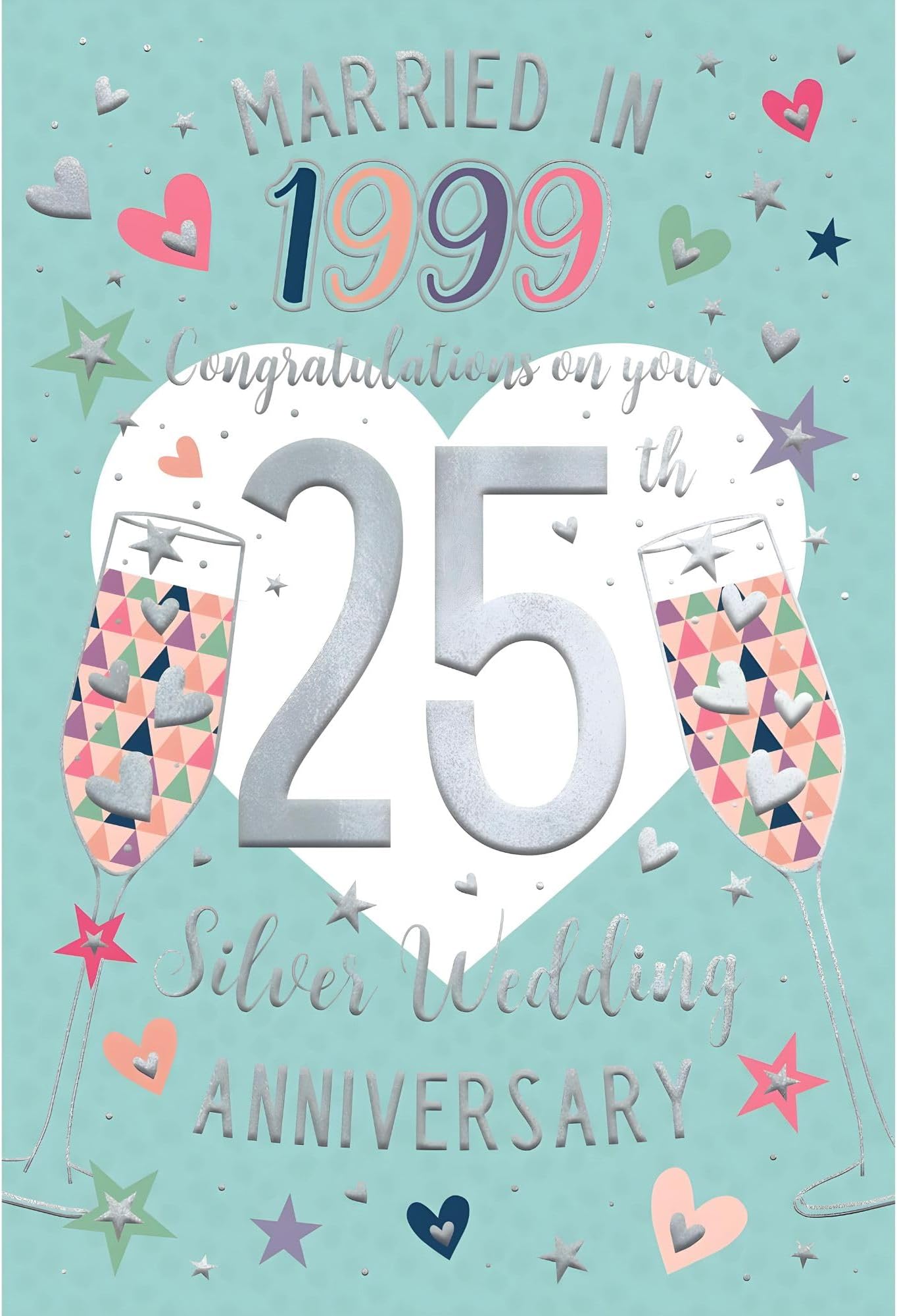Jonny Javelin Silver 25th Wedding Anniversary Card - Champagne Glasses ...