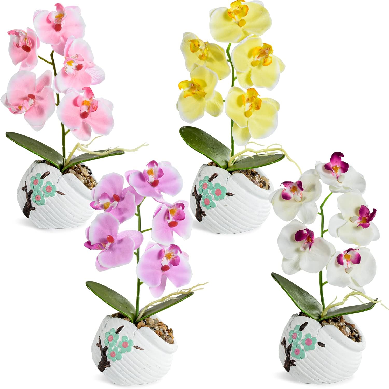 Amazon.com: XONOR Artificial Orchid Flowers with Vase, 4Pieces Mini ...