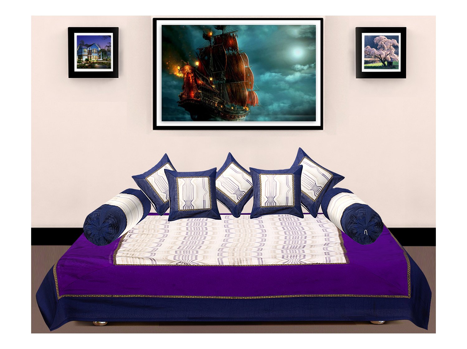 Rustic India 200 TC Silk 8 Piece Single Dewan Set - Abstract, Purple ...