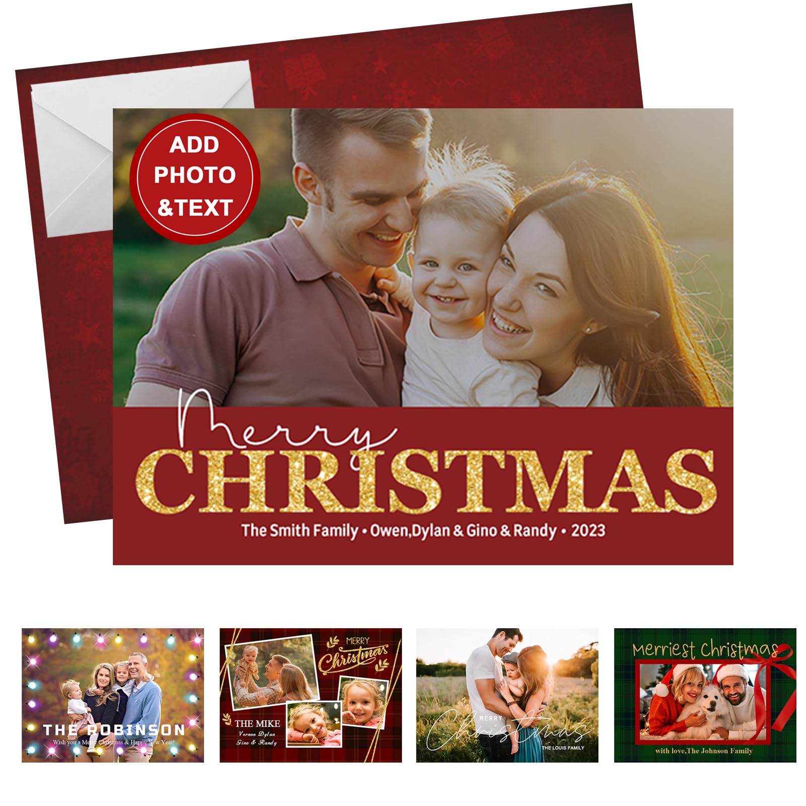 Amazon.com : Tkanina Personalized Christmas Cards,Premium Quality Photo ...