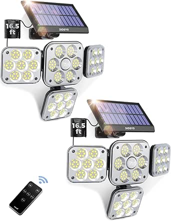 SIDSYS Solar Security Lights Separate Flood Motion Sensor Outdoor ...