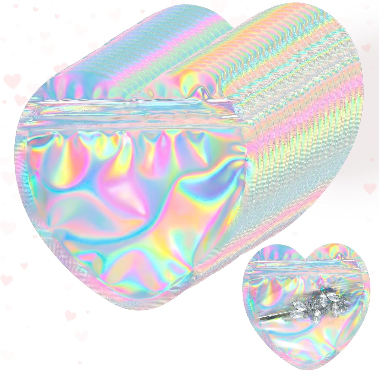 Amazon.com: AmazingSpark 80 Pcs Valentines Heart Bags Holographic Bags ...