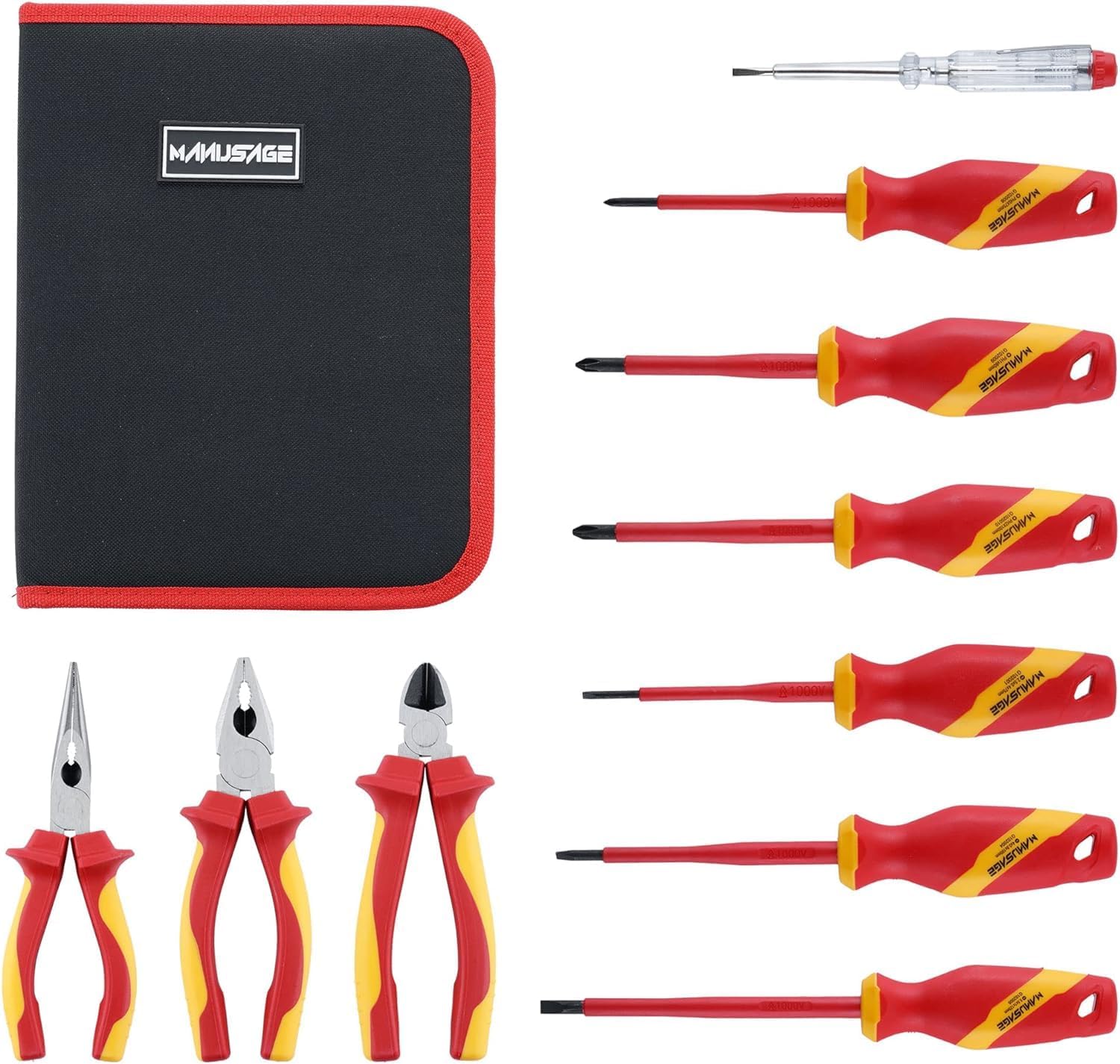 Manusage Insulated Electrician Screwdriver Set with Pouch, Phillips ...
