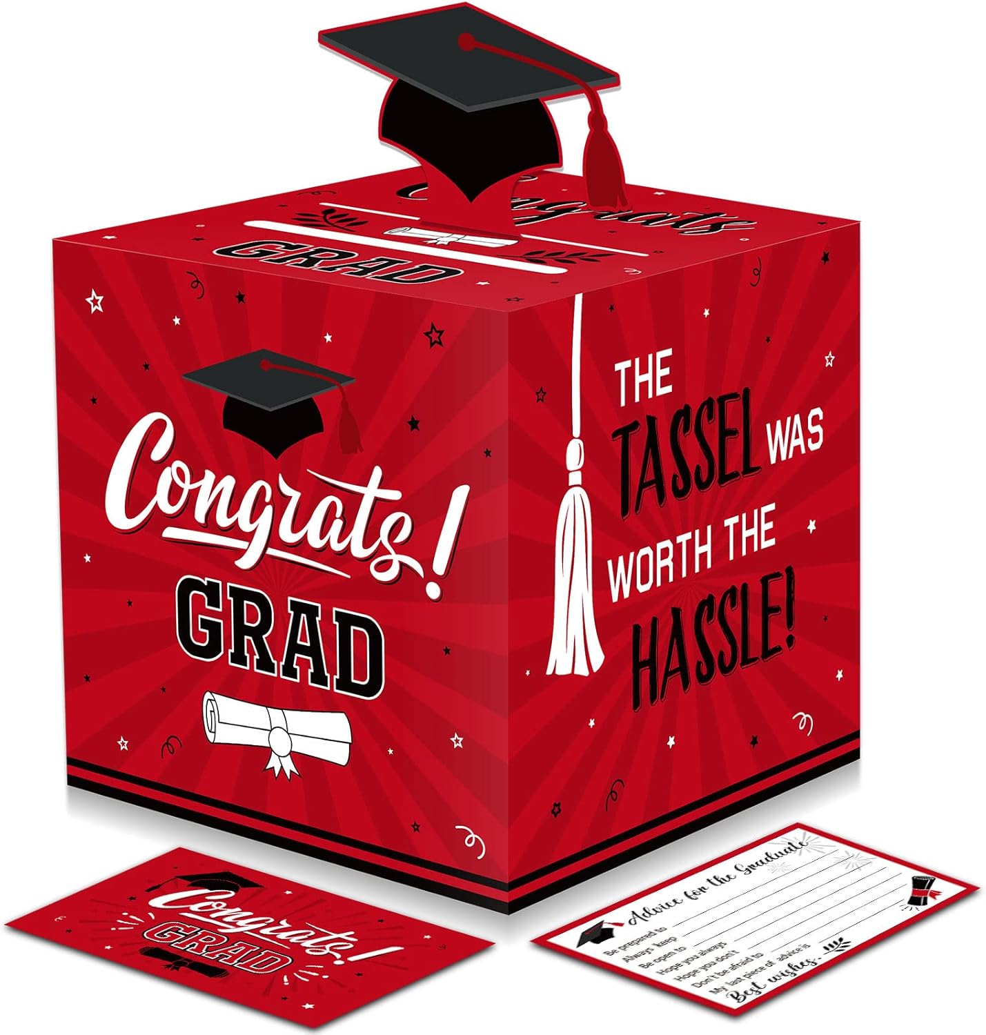 Amazon.com: Funrous Large 2025 Red and Black Graduation Card Box with ...