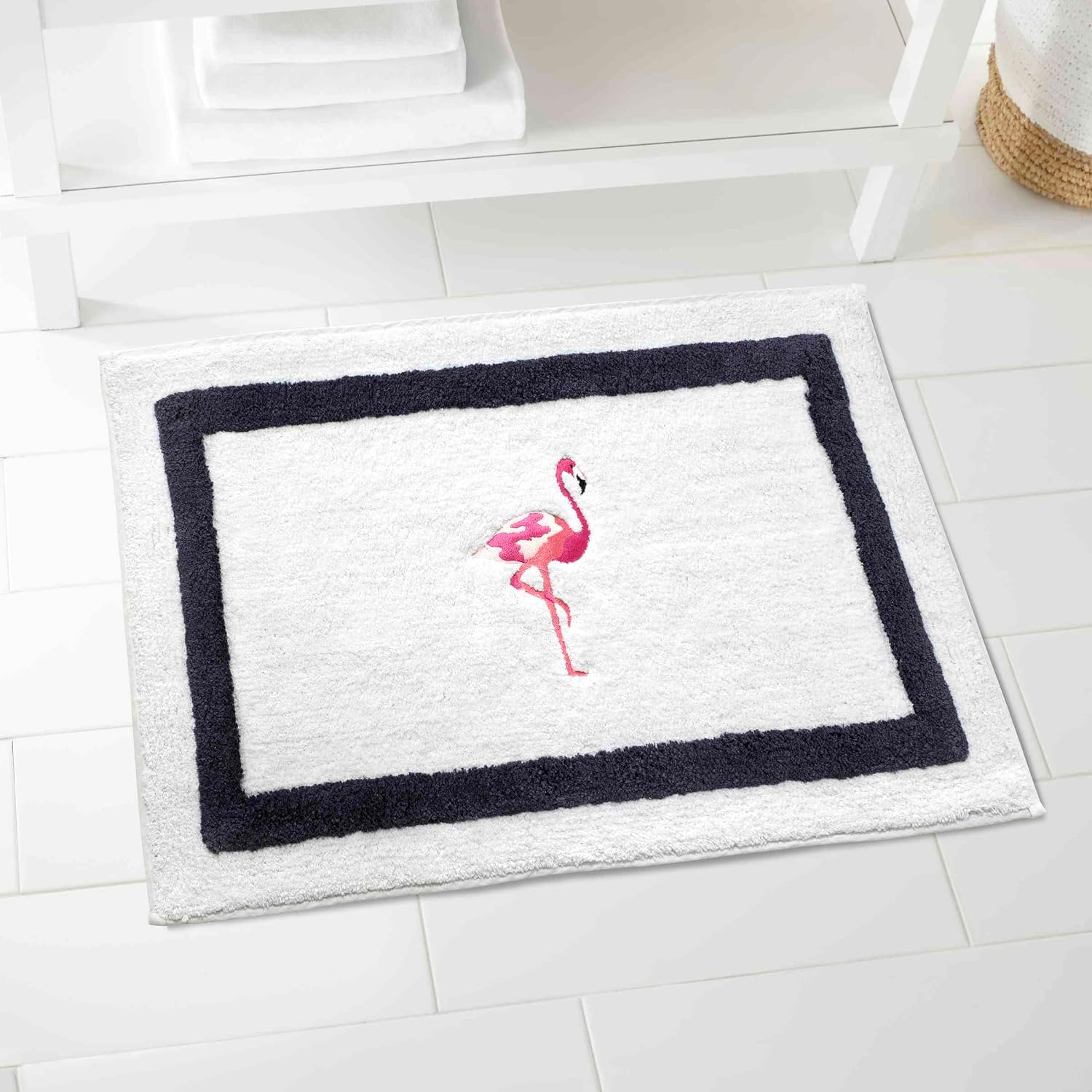 Amazon.com: Izod - Bath Mat, Cotton Bath Rug with Navy Border, Non-Skid ...