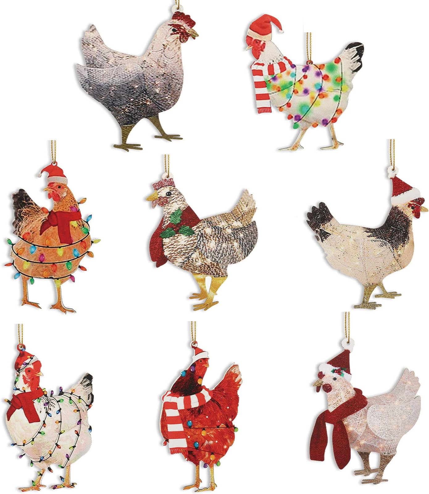 Amazon.com: 8 Pcs Christmas Chicken Ornaments Set Chicken with ...