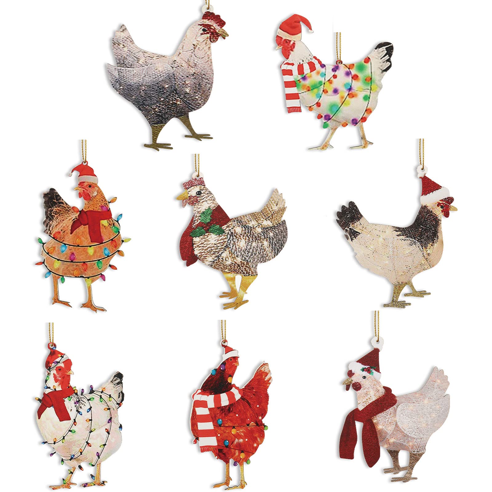 Amazon.com: 8 Pcs Christmas Chicken Ornaments Set Chicken with ...