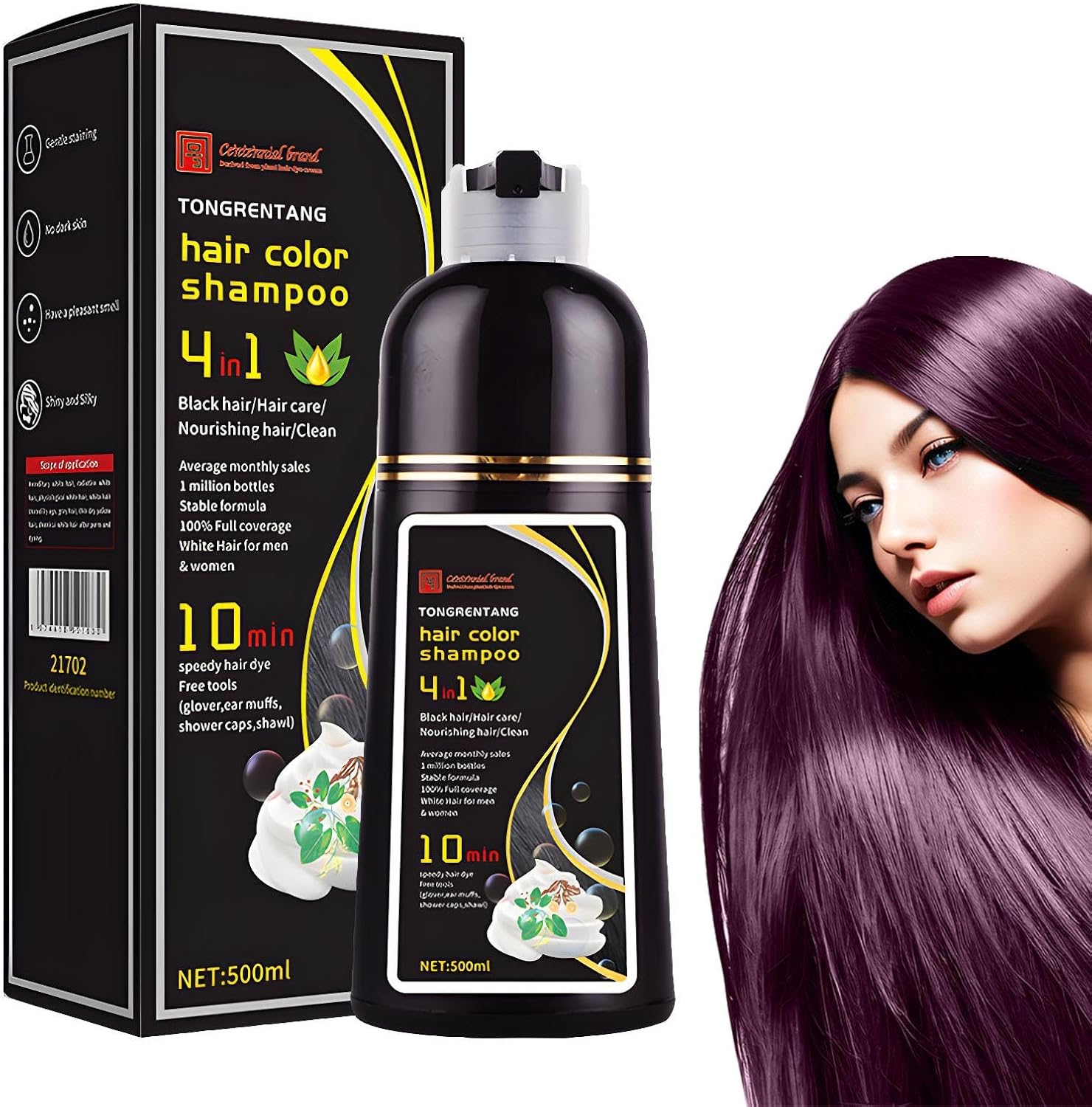 Generic Black Hair Dye Shampoo, 500ML 3 IN 1 Coverage Natural ...