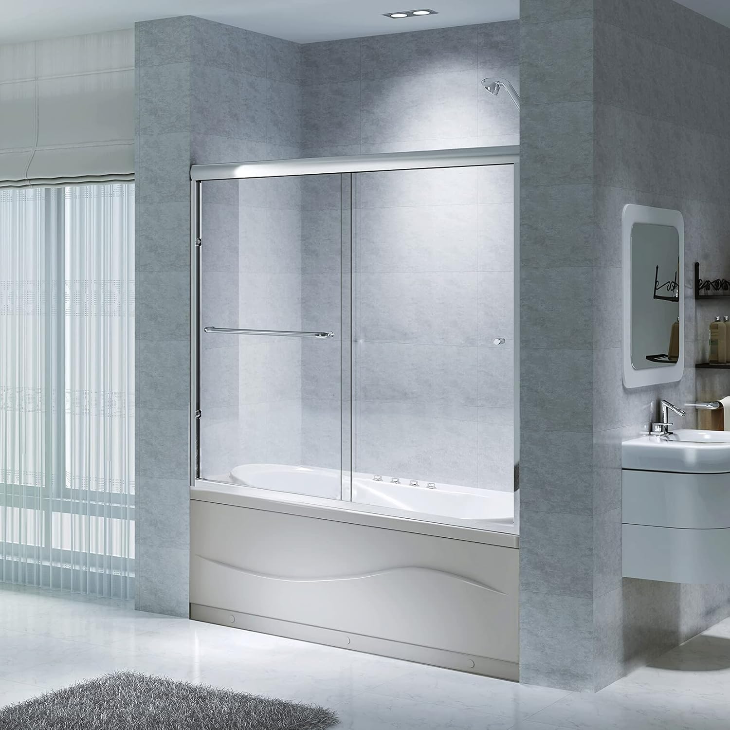CKB Bathtub Sliding Doors, Semi-Frameless Bypass Tub Doors, 55-59 inch ...