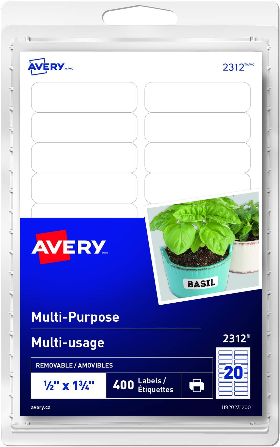 AVERY Print Or Write Multi-Purpose Removable Labels, 1/2" X 1-3/4", 400 ...