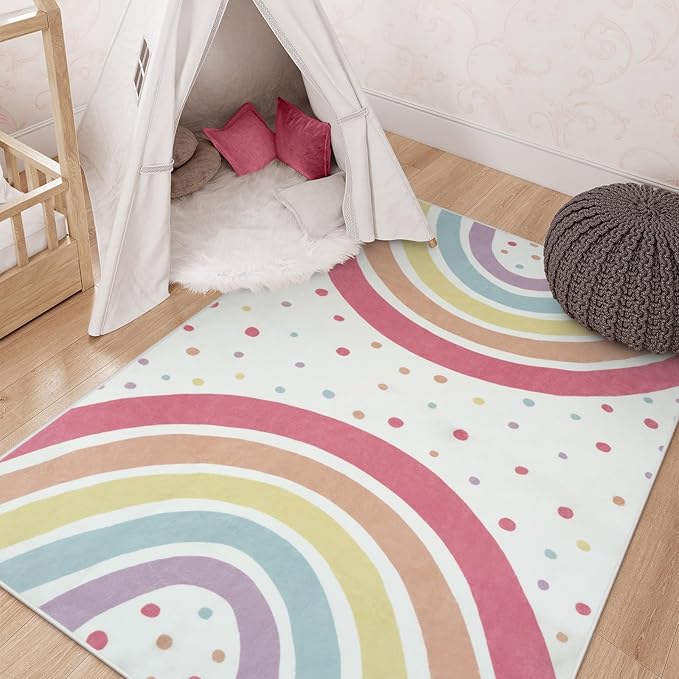 Amazon.com: STARUIA Washable Rainbow Rug for Girl Nursery, Small Rug 3X ...