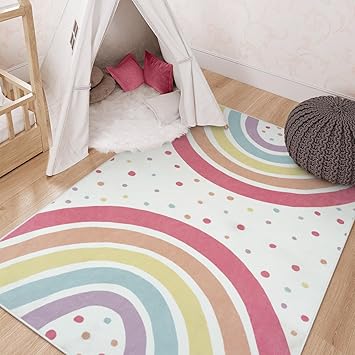 Amazon.com: STARUIA Washable Rainbow Rug for Girl Nursery, Small Rug 3X ...