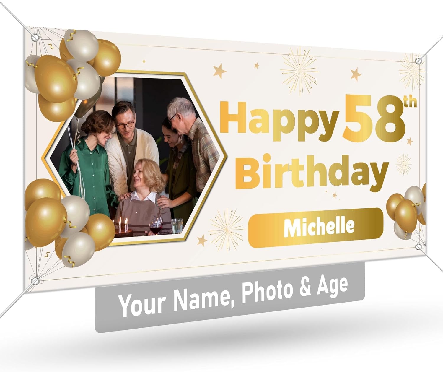 Amazon.com: Personalized Happy Birthday Banner with Name, Photo & Age - Full-Color Customized ...