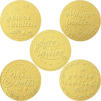 Amazon.com : You're Invited Embossed Stickers for Envelope Seals Gold ...