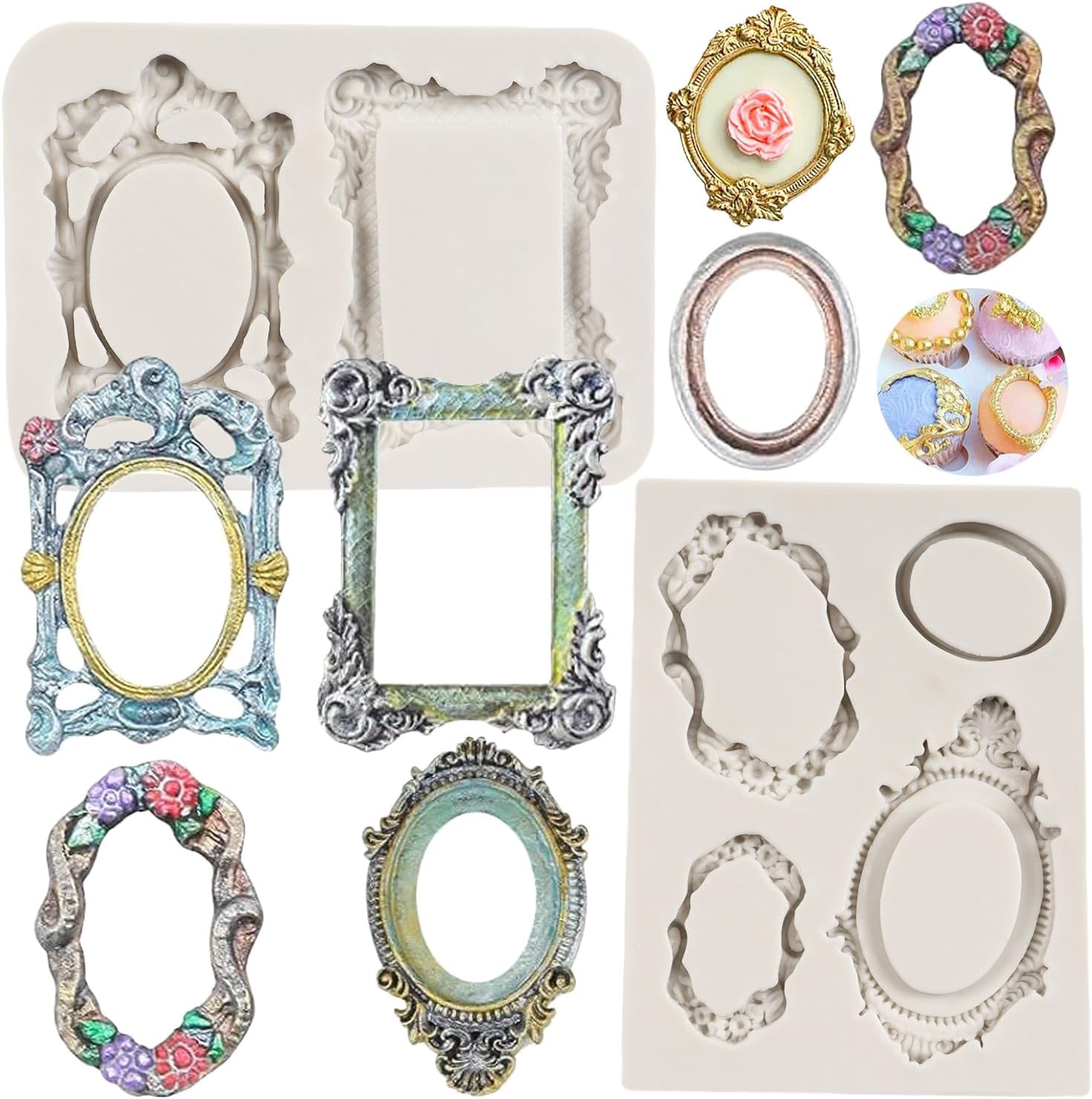 Amazon.com: FCKEMLDS Vintage Mirror Frame Silicone Mold Photo Frame ...