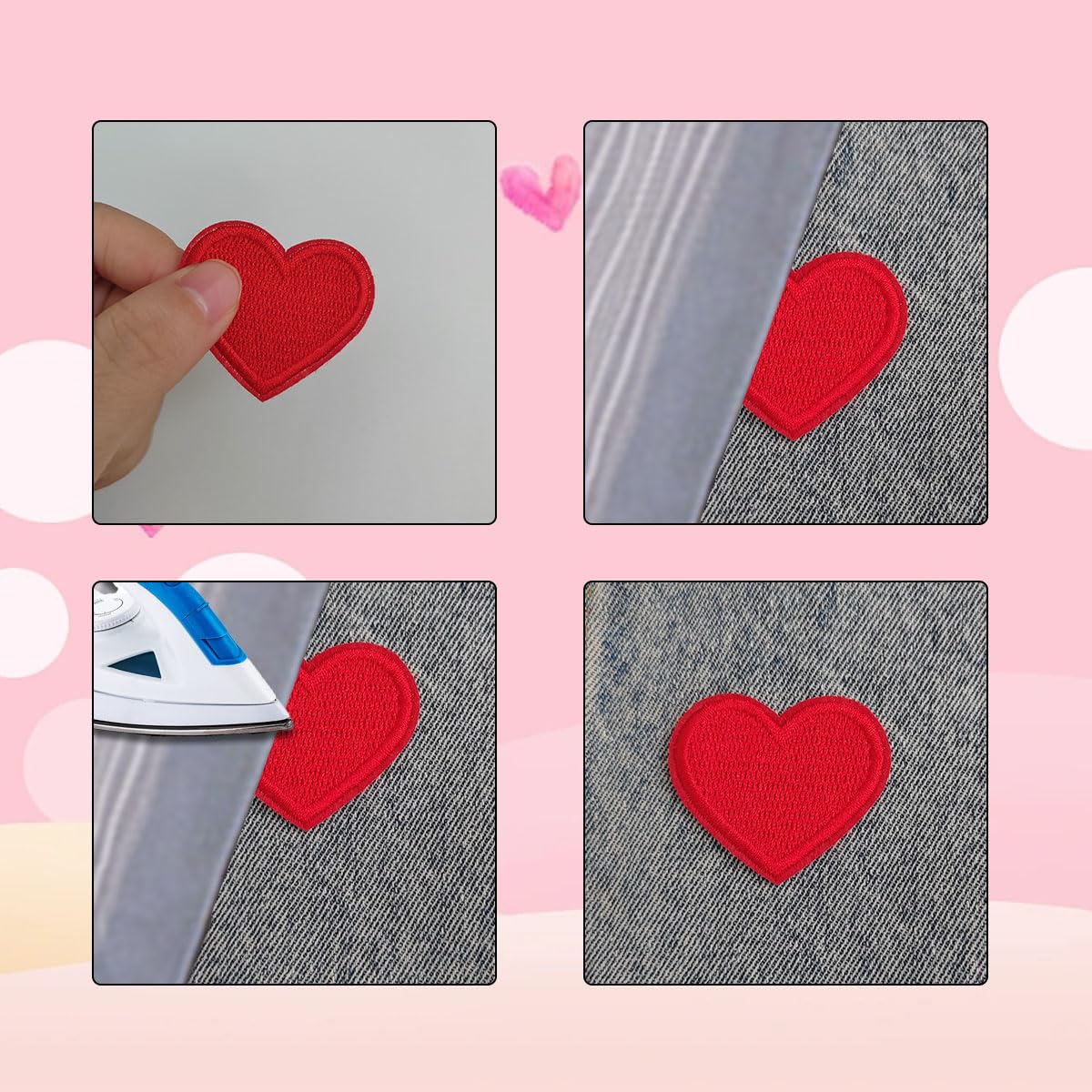 Snapklik.com : 24 Red Heart Shape Iron-on Patches - Tiny To Mini Sizes