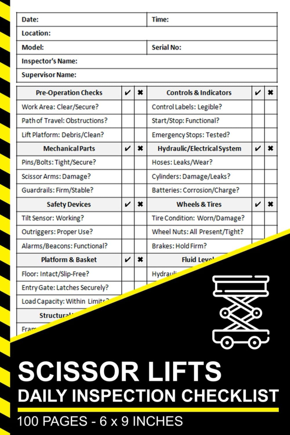 Scissor Lifts Daily Inspection Checklist: Scissor Lift Pre-Use ...