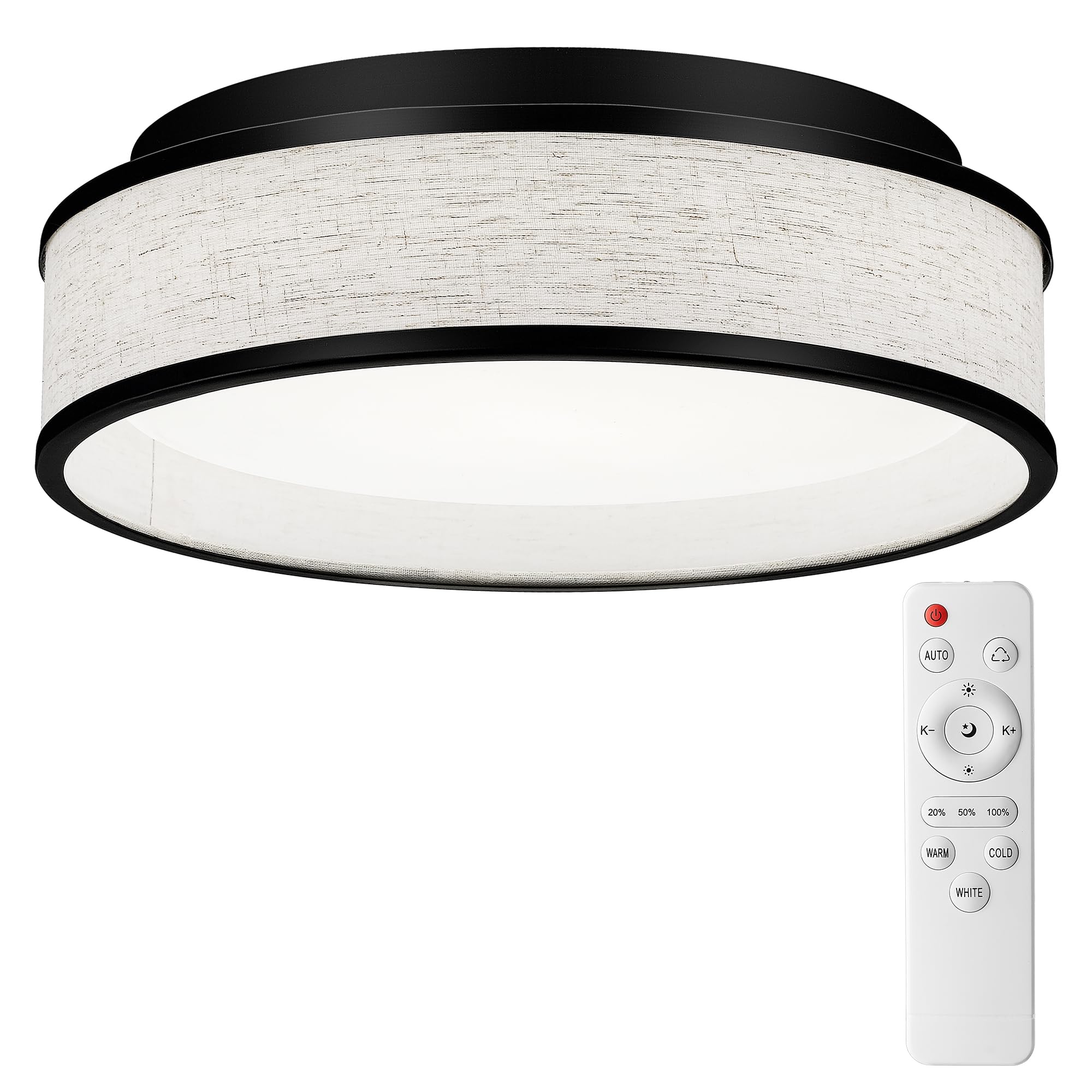 kudos Flush Mount Ceiling Light with Remote, Drum Light with Fabric ...
