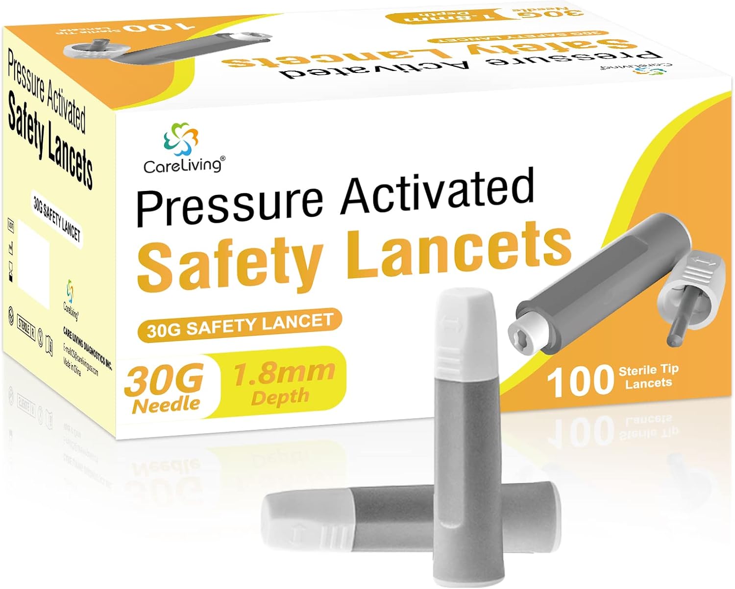 Amazon.com: CareLiving Safety Lancets, 100 Count Sterile, Push Button ...