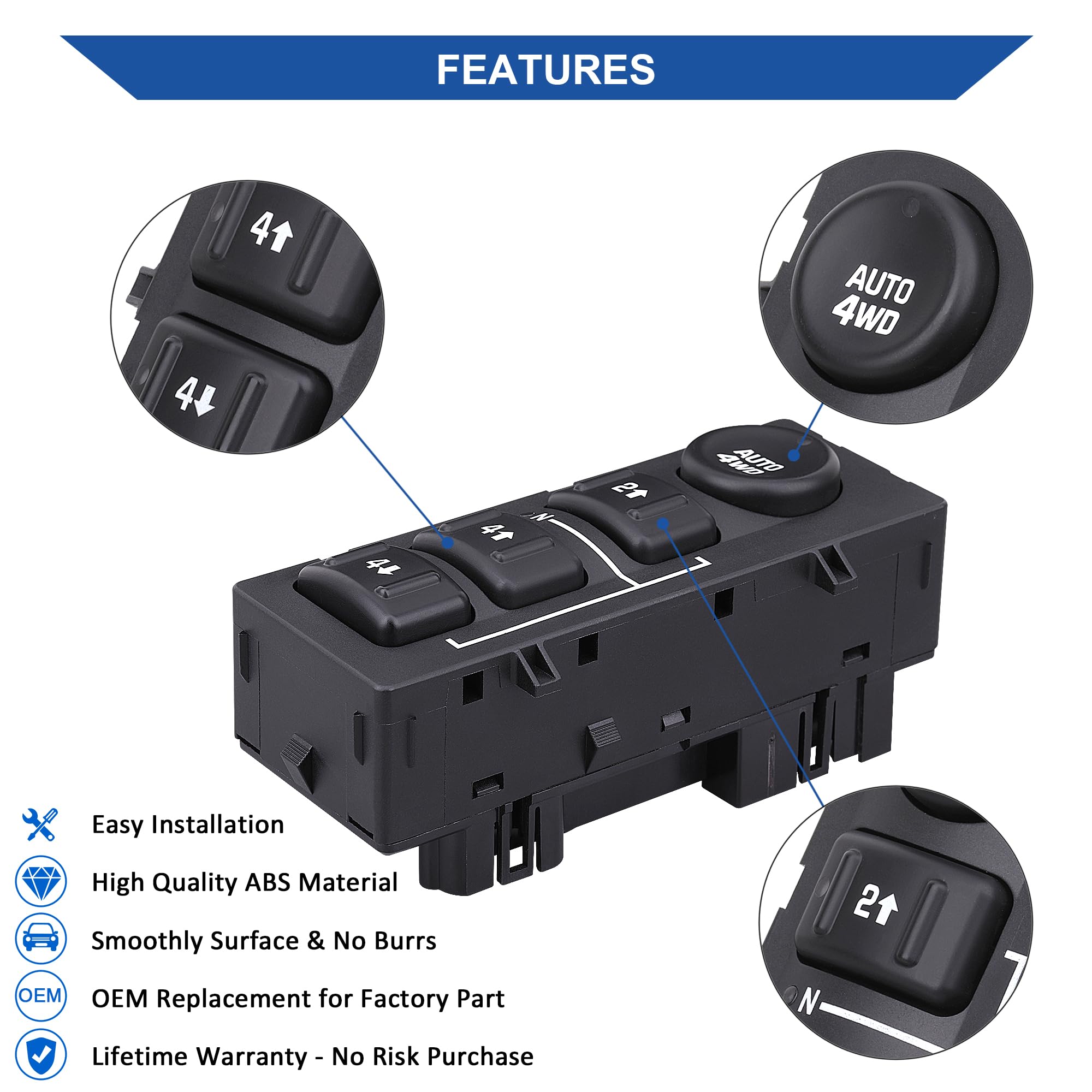 Snapklik.com : 4x4 Transfer Case Switch, 4WD Wheel Drive Button, Compatible