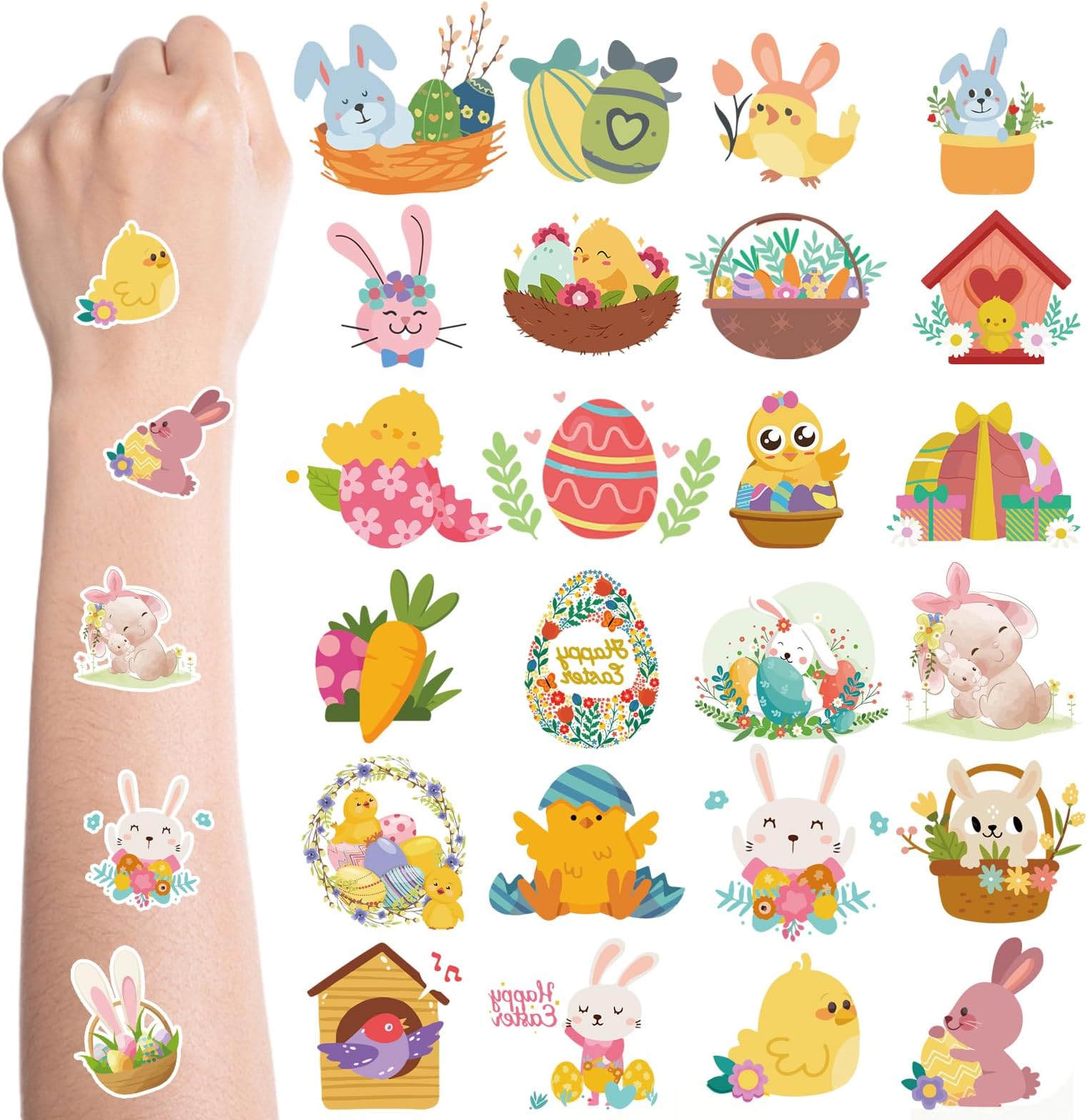 Amazon.com: Zycozzn 240 Pcs Easter Temporary Tattoos,Easter Egg Bunny ...