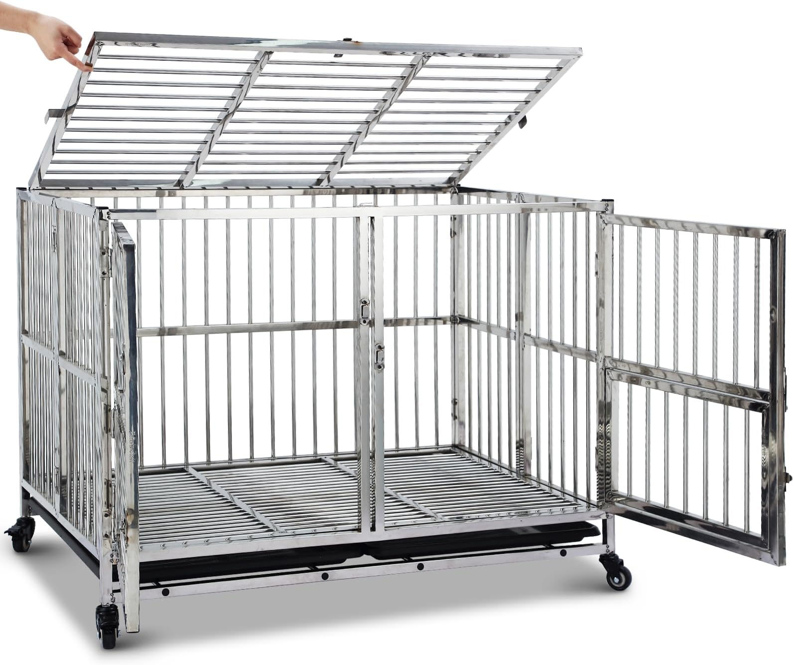 Amazon.com : 42-in Heavy Duty Dog Crate Cage Kennel with Wheels, Full ...