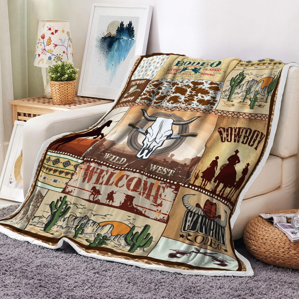 Amazon.com: Western Cowboy Blankets, Retro Rustic Cowboy Hat Boot Throw ...