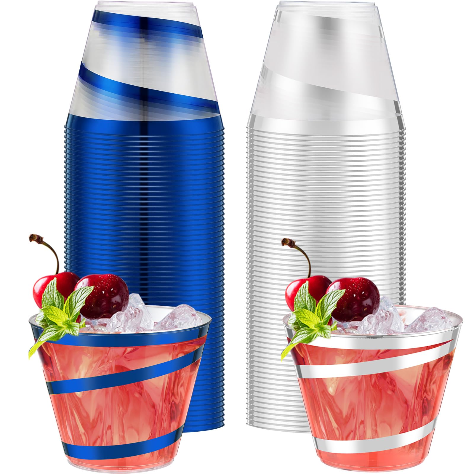 Amazon.com: Gejoy 9 oz Rimmed Swirl Plastic Cups Disposable Wine Cups ...