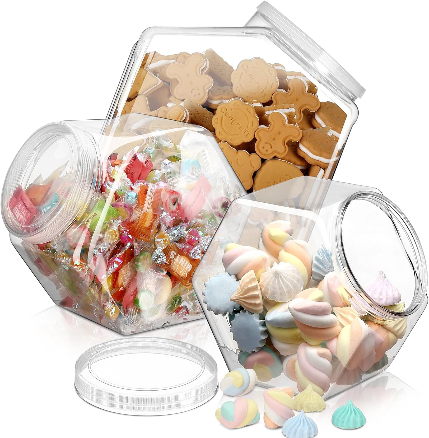 Amazon.com: Nitial 3 Pcs Plastic Candy Jars Cookie Jars with Airtight ...