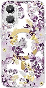 SCORPIFY Case Compatible with iPhone 16 Plus Case with Purple Floral Pattern Nemophila ...