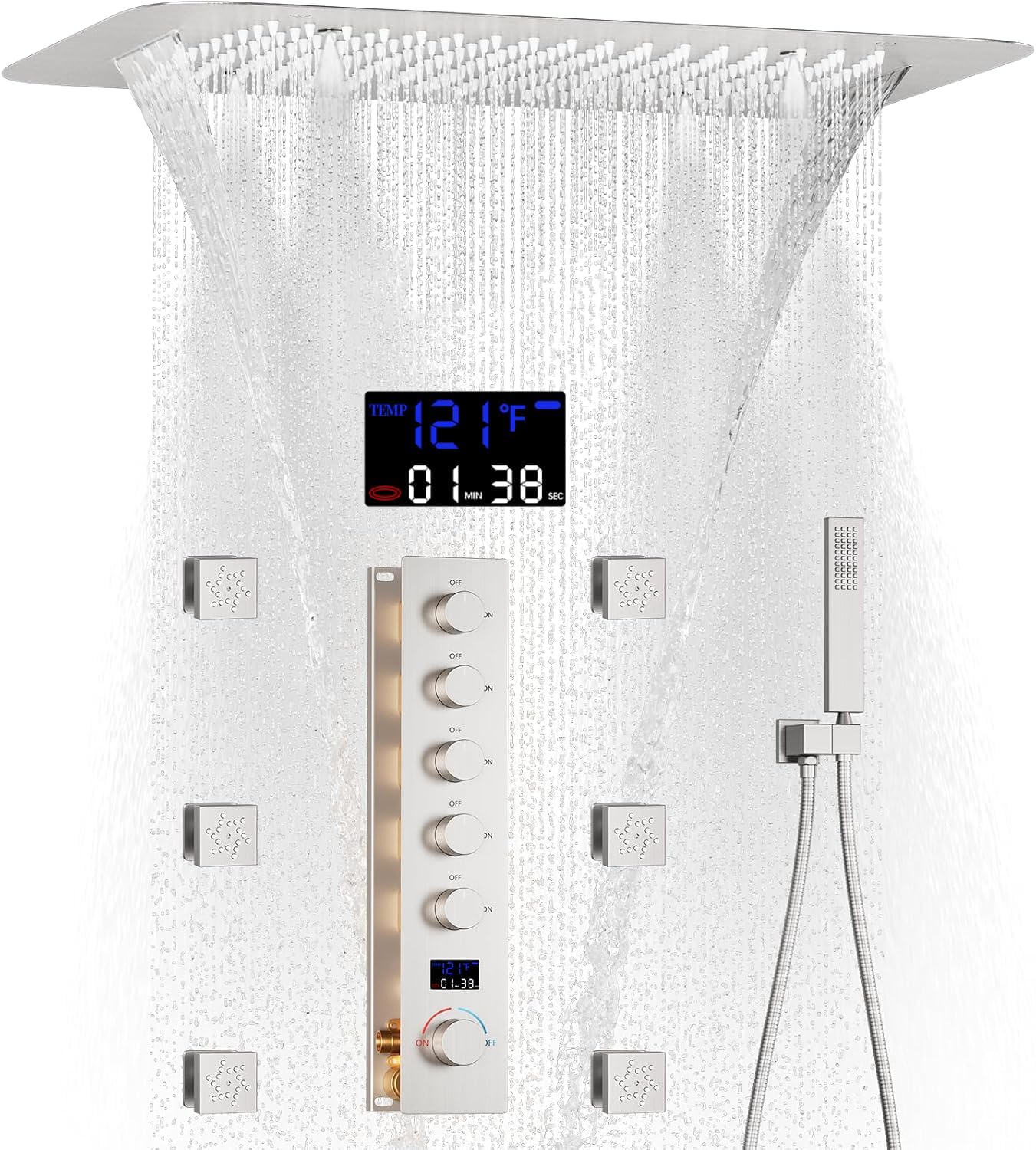 AYIVG Brushed Nickel Temperature Display Full Body Shower System 16*24 ...