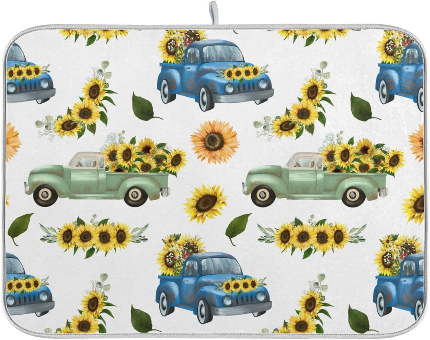 Amazon.com: Old Trucks with Sunflowers Dish Drying Mat for Kitchen ...