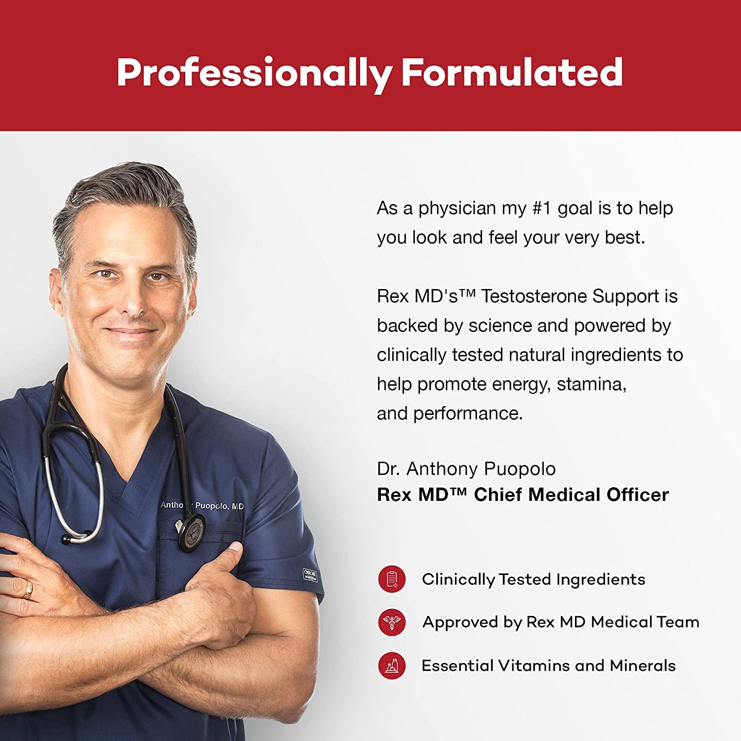 Suplemento de apoyo de testosterona REX MD para hombres | Formulado ...