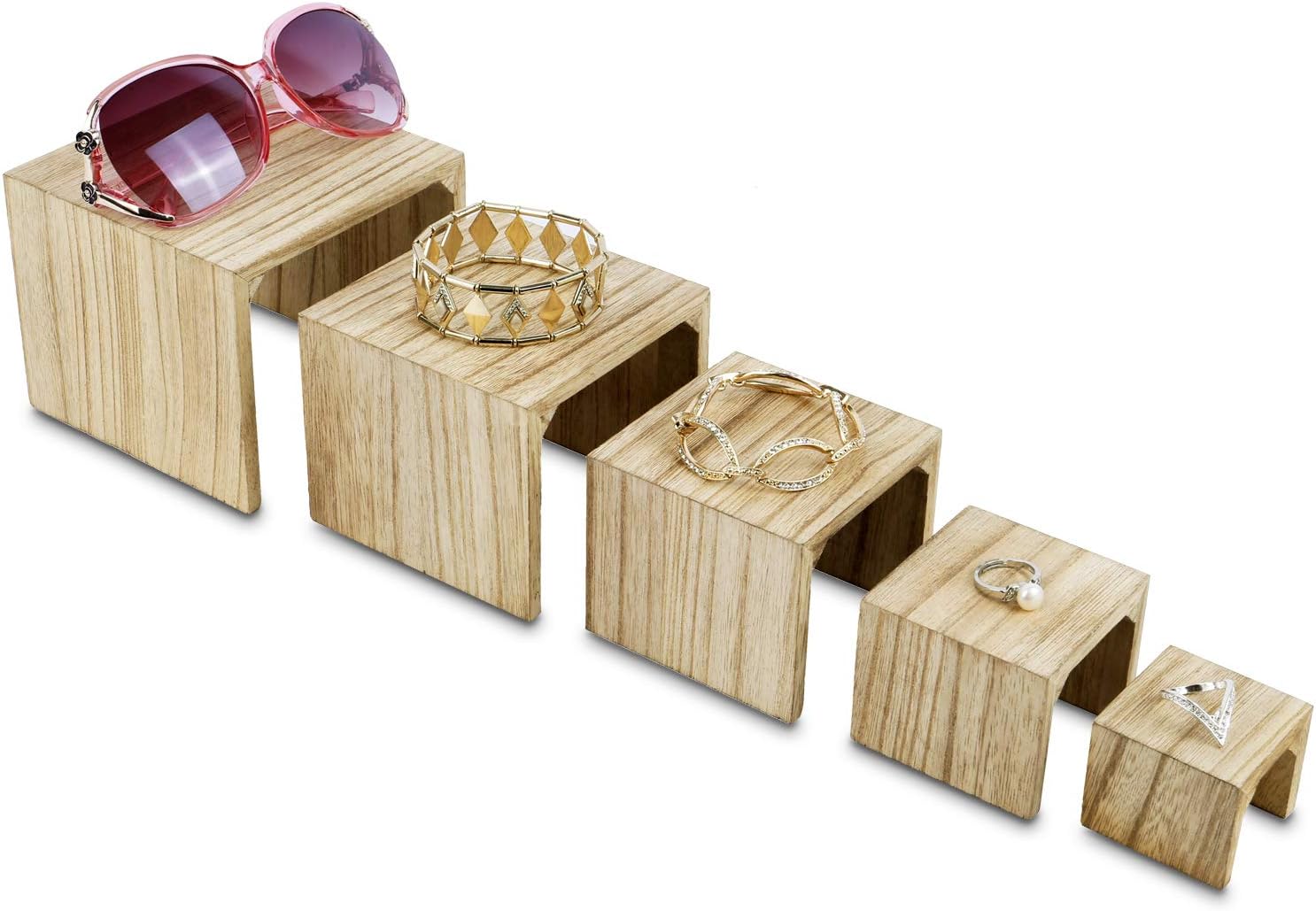 Amazon.com: Mooca 5 Pieces Wooden Multi Functions Jewelry Display ...